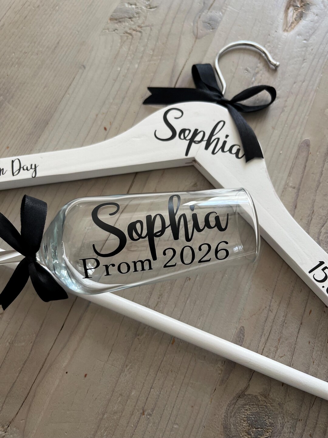 Personalized Prom Hanger & Champagne Glass Set Black, Custom Name Prom ...