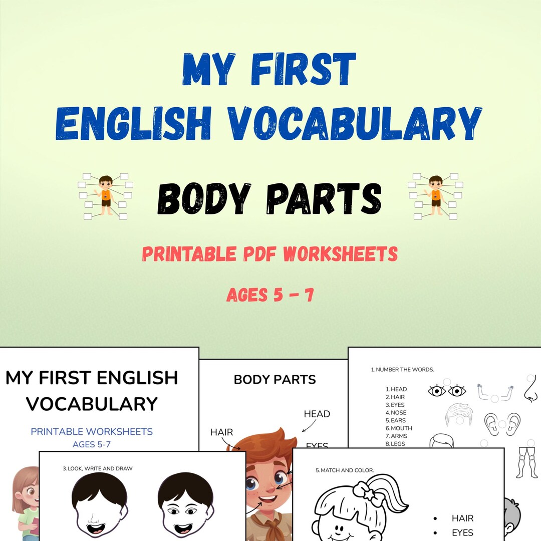 Body Parts- My First English Vocabulary Printable Worksheet Ages 5-7 - Etsy