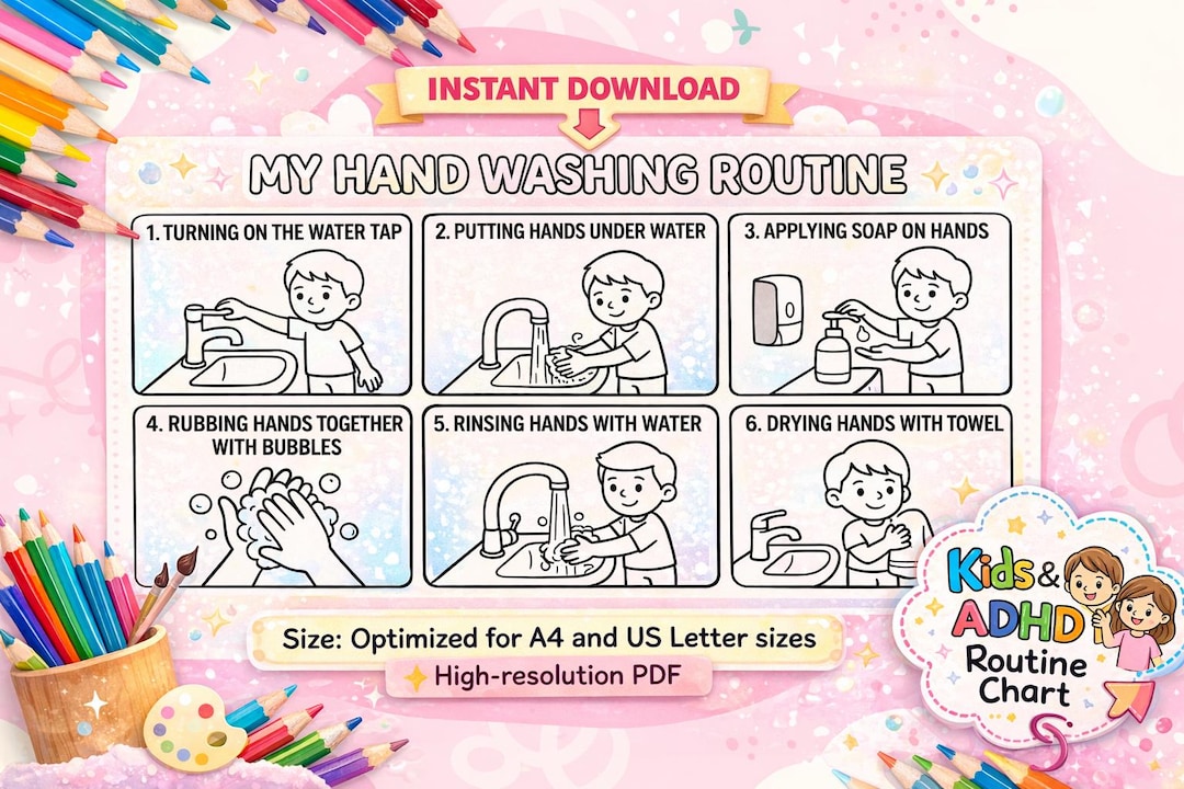 Hand Washing Visual Schedule Coloring Page (digital Download) - Etsy