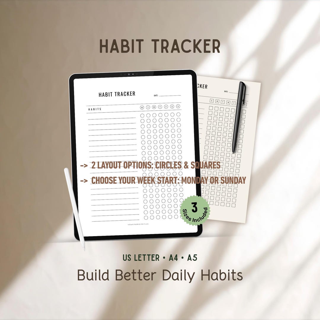 Habit Tracker Printable | Daily Goals Habit Building PDF | Mindful Self ...