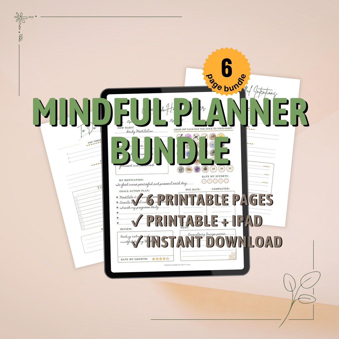 Mindful Planner Printable Bundle, Weekly Intentions, Habit Tracker and ...