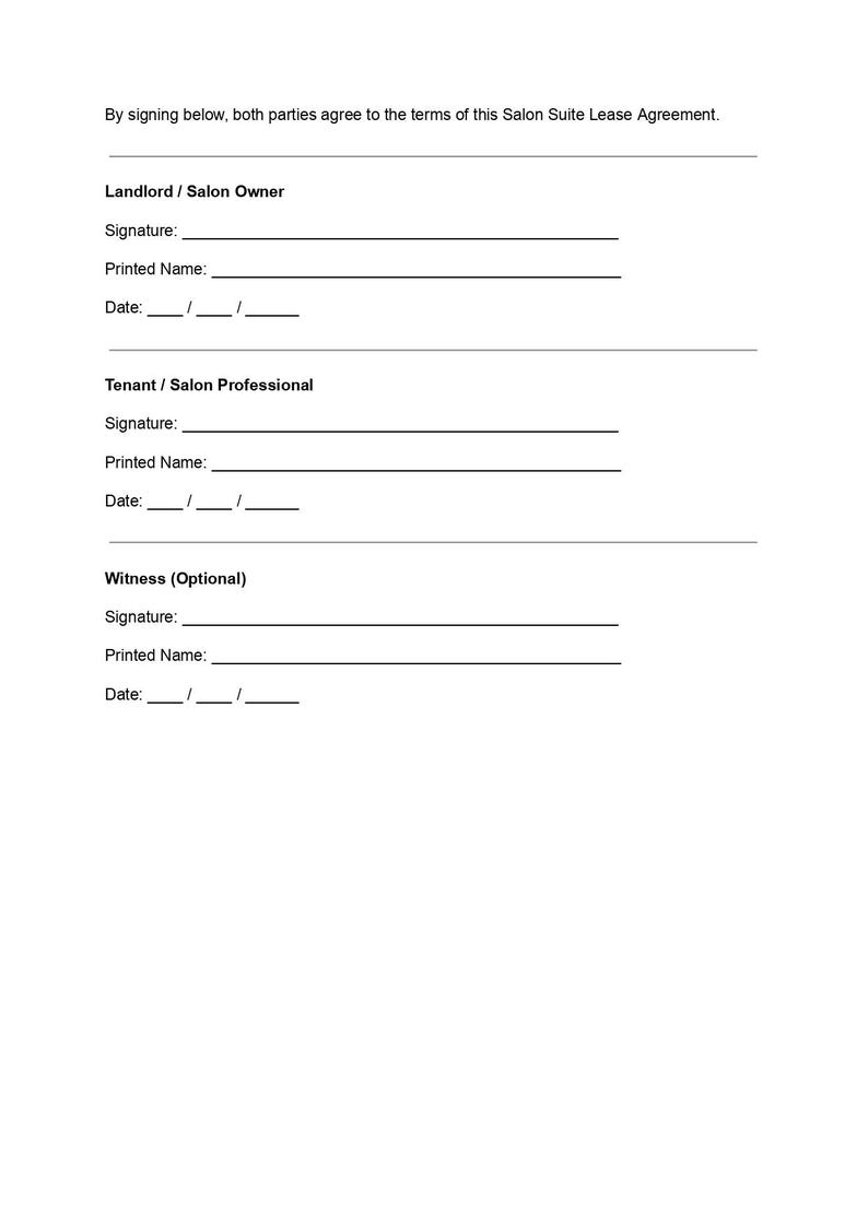 Salon Suite Lease Agreement Template | Beauty Salon Booth Rental ...