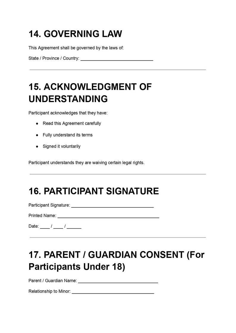 Gym Liability Waiver Release Agreement | Fitness Studio, Personal ...