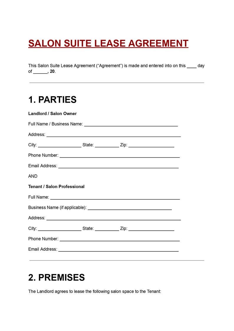 Salon Suite Lease Agreement Template | Beauty Salon Booth Rental ...