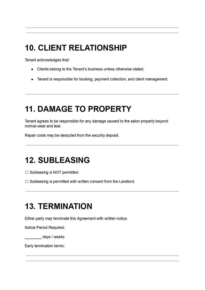 Salon Suite Lease Agreement Template | Beauty Salon Booth Rental ...