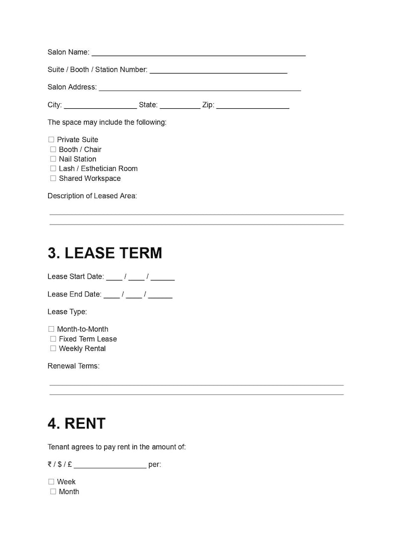 Salon Suite Lease Agreement Template | Beauty Salon Booth Rental ...