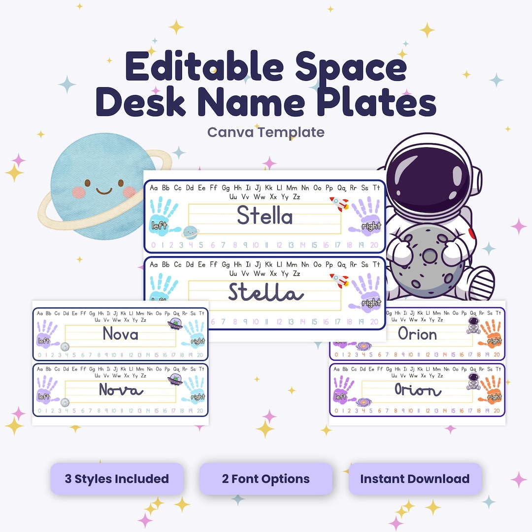 Editable Space Desk Name Plates Canva Template, Teacher Classroom Decor ...