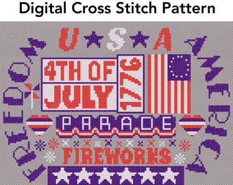 Firework Cross Stitch Pattern PDF, 4th of July Embroidery Pattern ...