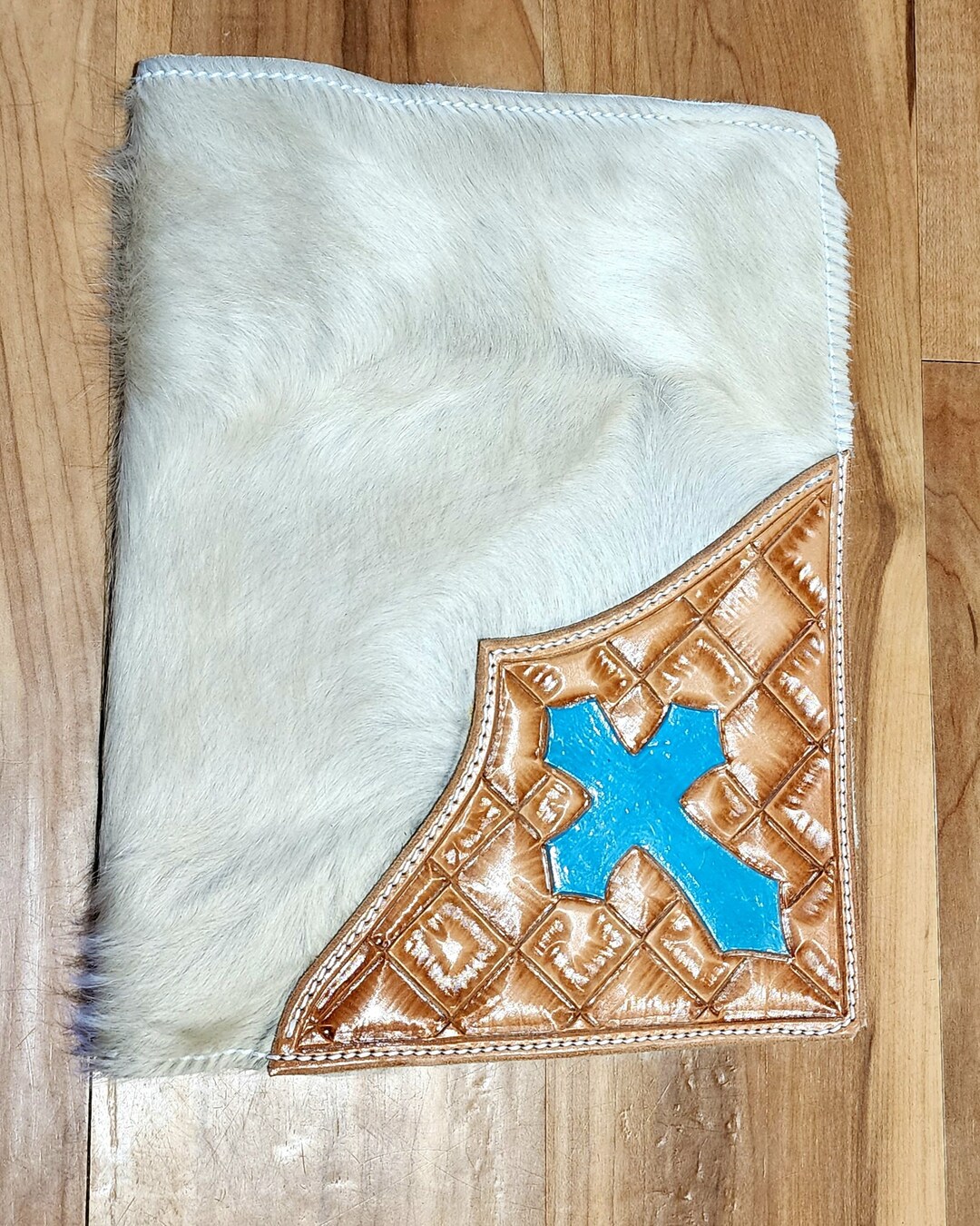 Cowhide Journal Cover/book Cover Handtooled Turquoise Cross Long Hair ...