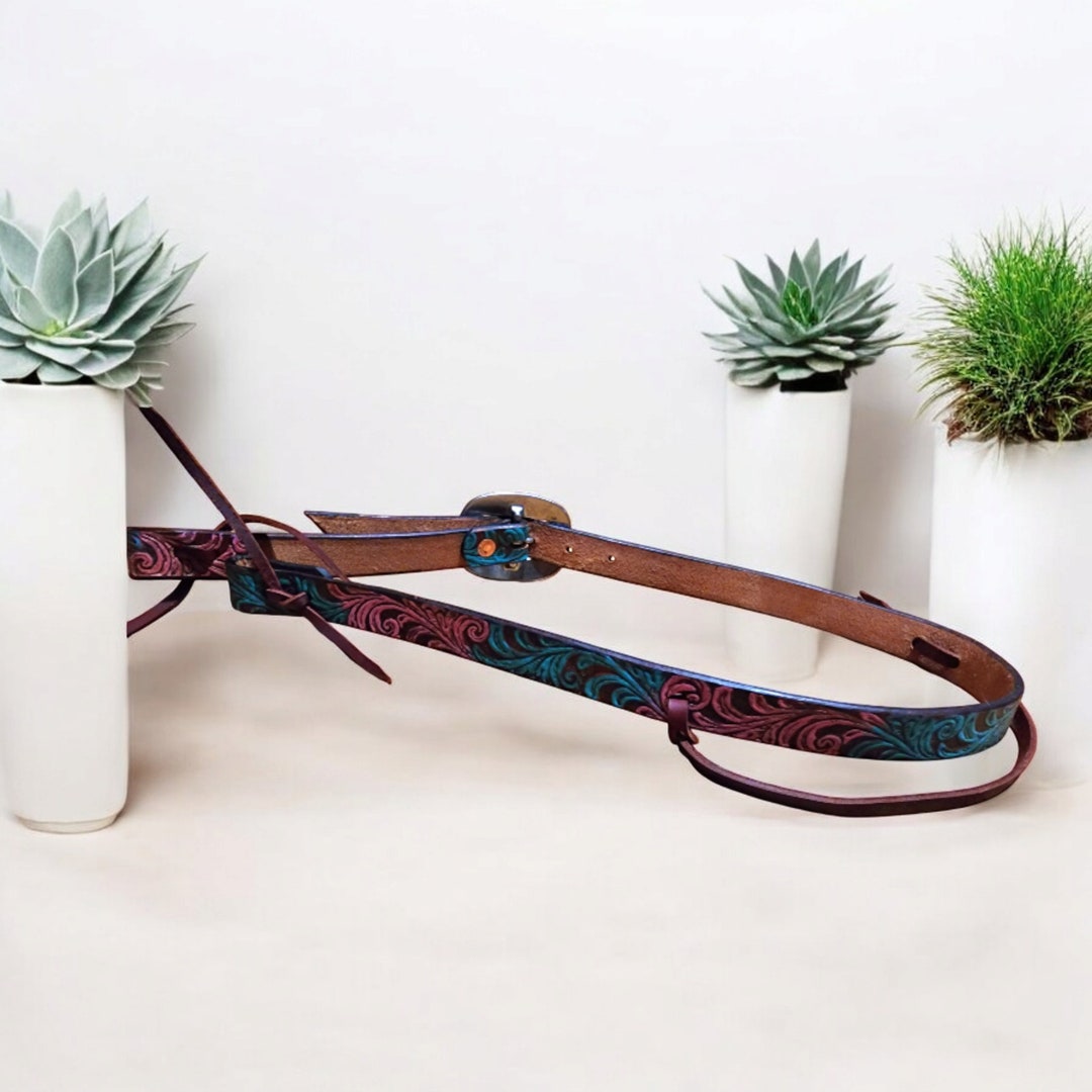 Beautiful Embossed Hand Painted Headstall, Single Ear, 1 Inch Wide ...