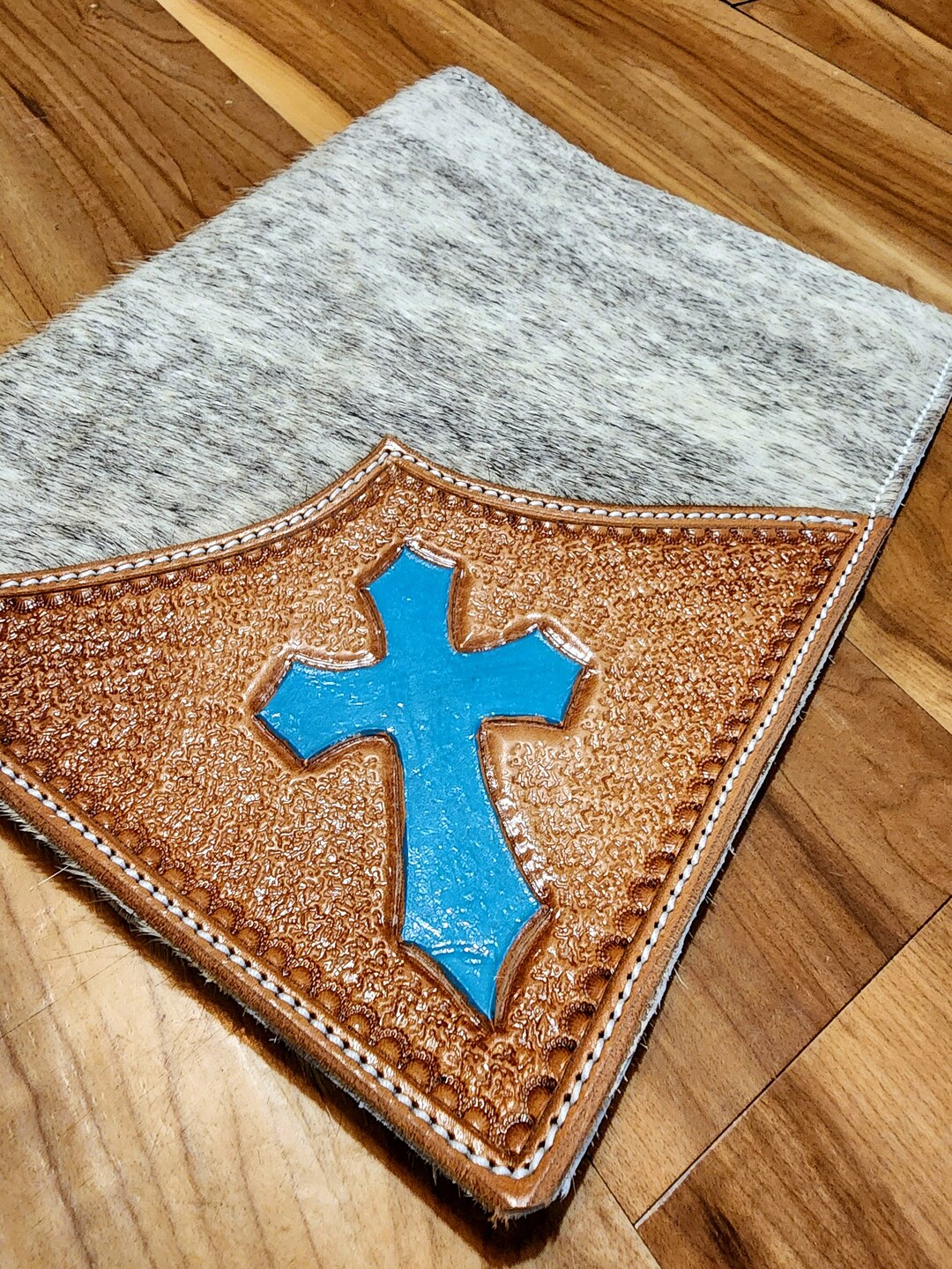 Cowhide Journal Cover/book Cover Handtooled Turquoise Short Brindle ...