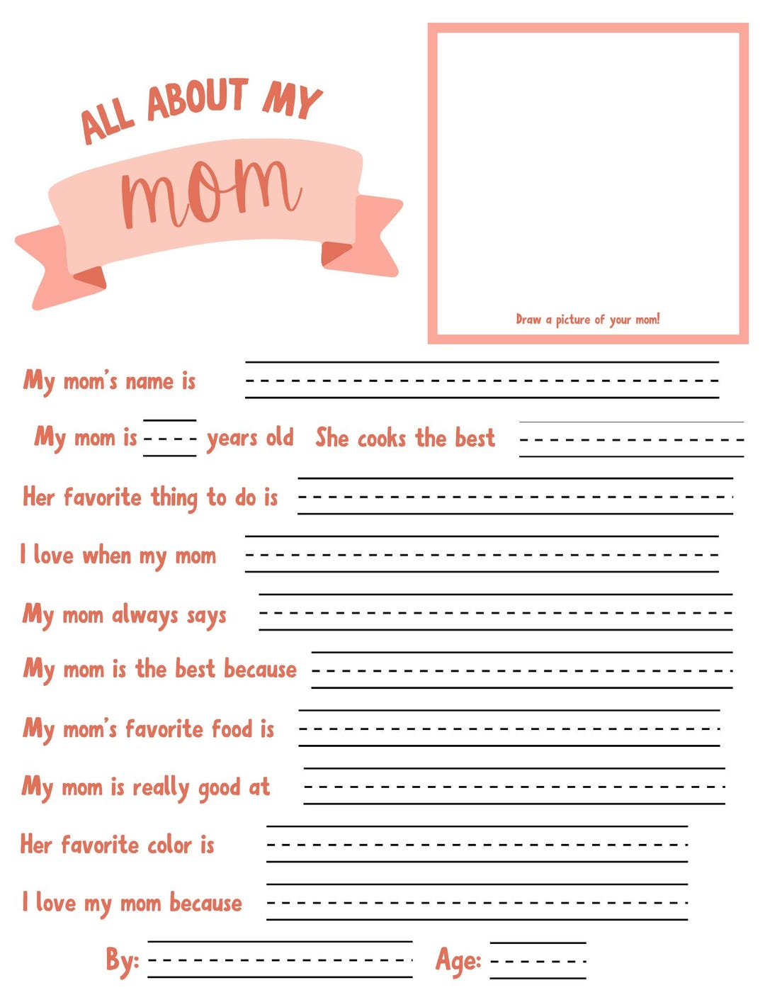 All About My Mom Fill-in Worksheet, Mother's Day Kids Activity ...
