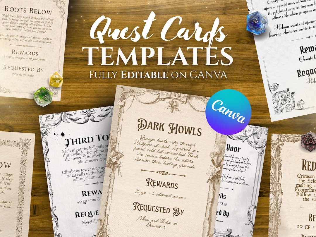 DND Quest Card Templates | +5 Editable on Canva | Digital or Printable ...