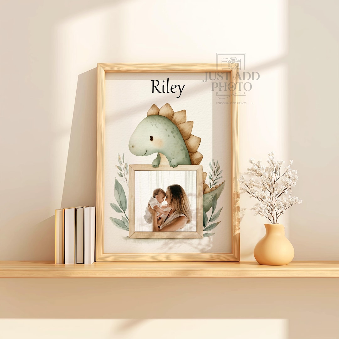 Personalised Stegosaurus Dinosaur Print | Custom Baby Photo and Name ...