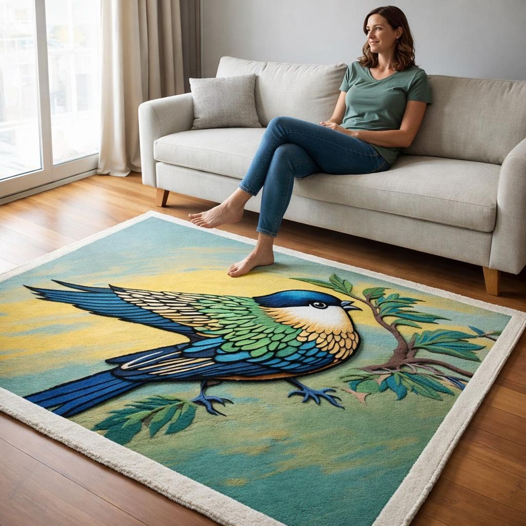 Hand Tufted Bird Area Rug | Nature Inspired Living Room Carpet - Etsy