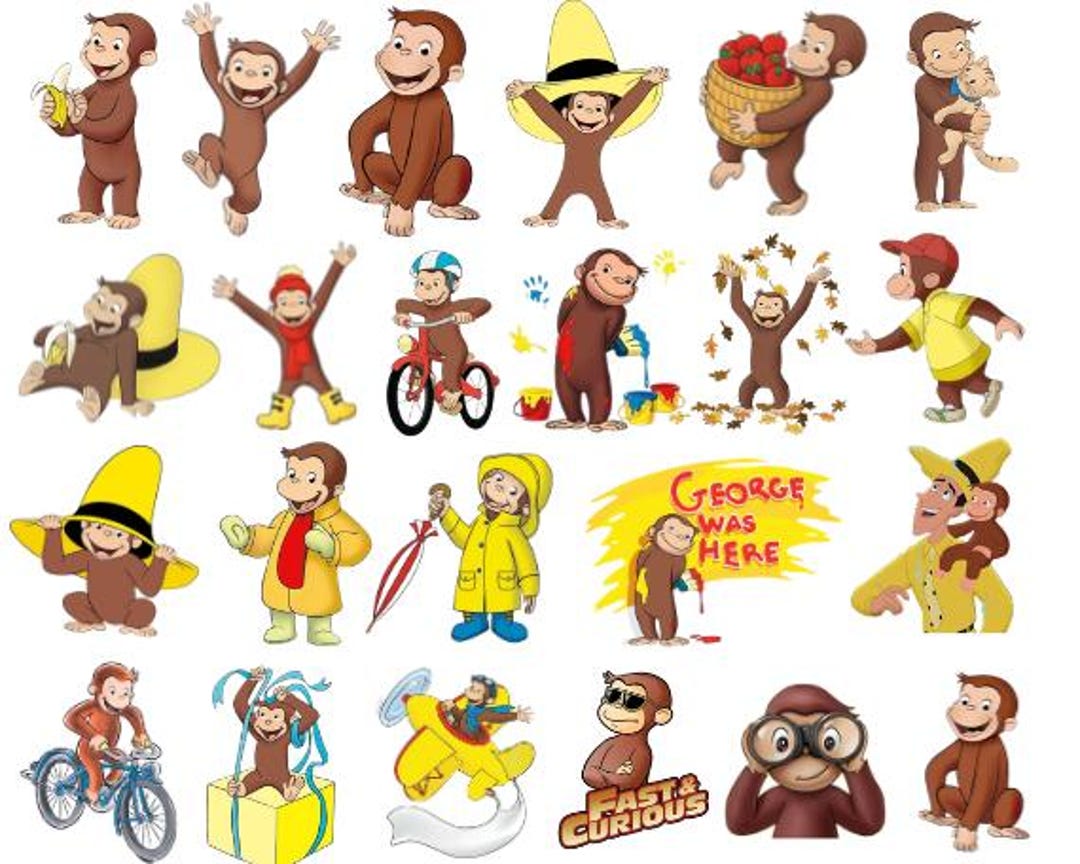 Curious George PNG Bundle, Curious George Clipart, Monkey Birthday PNG ...