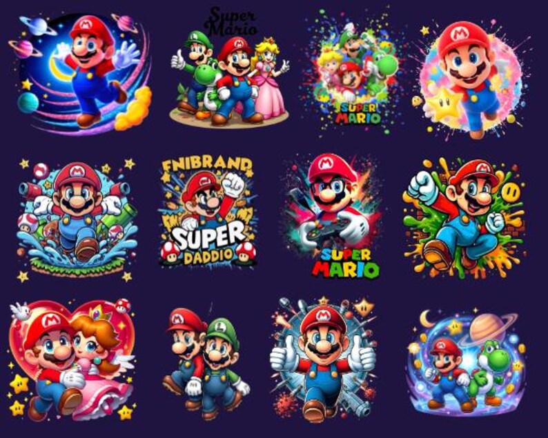 Super Mario Galaxy Clipart Bundle, Mario Movie PNG, Luigi, Yoshi ...