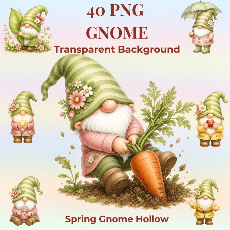 Watercolor Gnome Clipart Bundle – Spring Garden Floral PNG ...