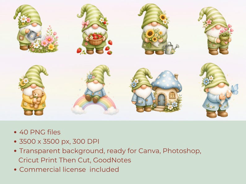Watercolor Gnome Clipart Bundle – Spring Garden Floral PNG ...