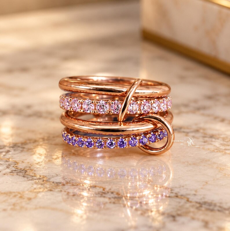 Pink and Purple Interlocking Loop Ring, Paperclip Linked Band Ring ...