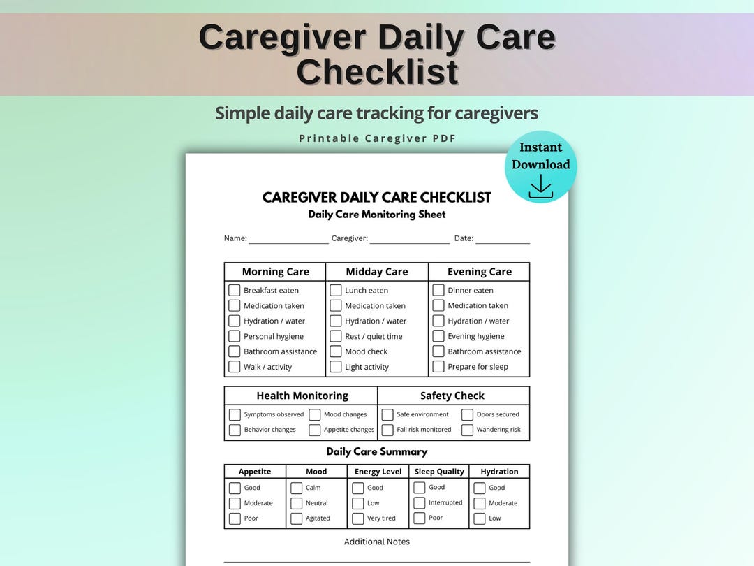 Caregiver Daily Care Checklist Printable, Daily Routine Tracker ...