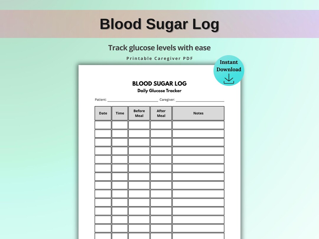 Planilha de registro de glicemia para imprimir, rastreador de glicose ...
