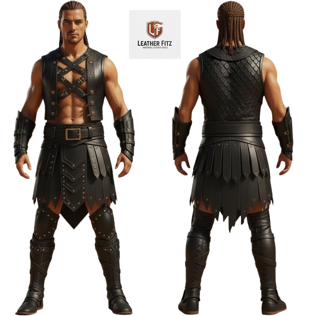 Dark Leather Gladiator Armor – Handmade Warrior Costume With Scale ...
