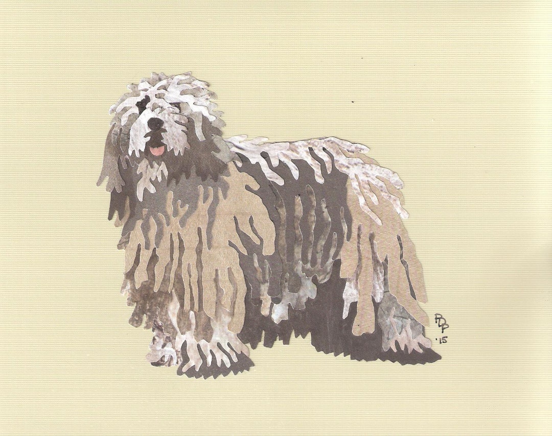 Bergamasco Handmade Original Cut Paper Collage Dog Art - Etsy