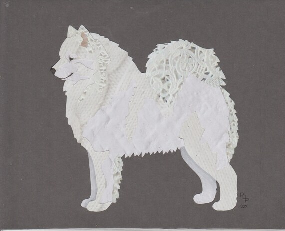 Samoyed handmade original cut paper collage dog art | Etsy