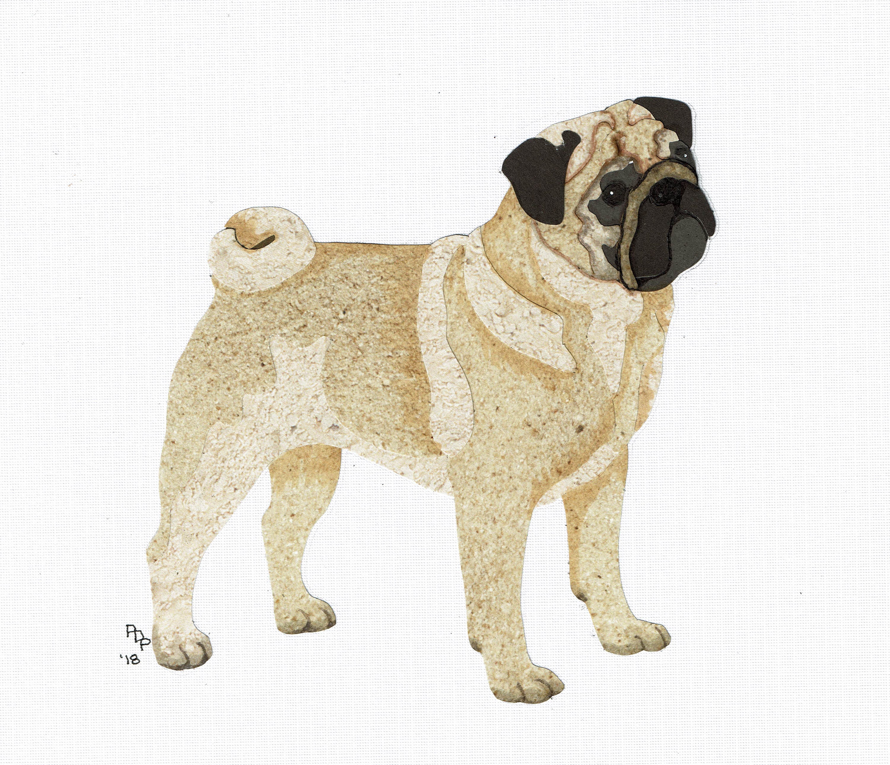 Pug Handmade Original Cut Paper Collage Dog Art Black & Fawn Available ...