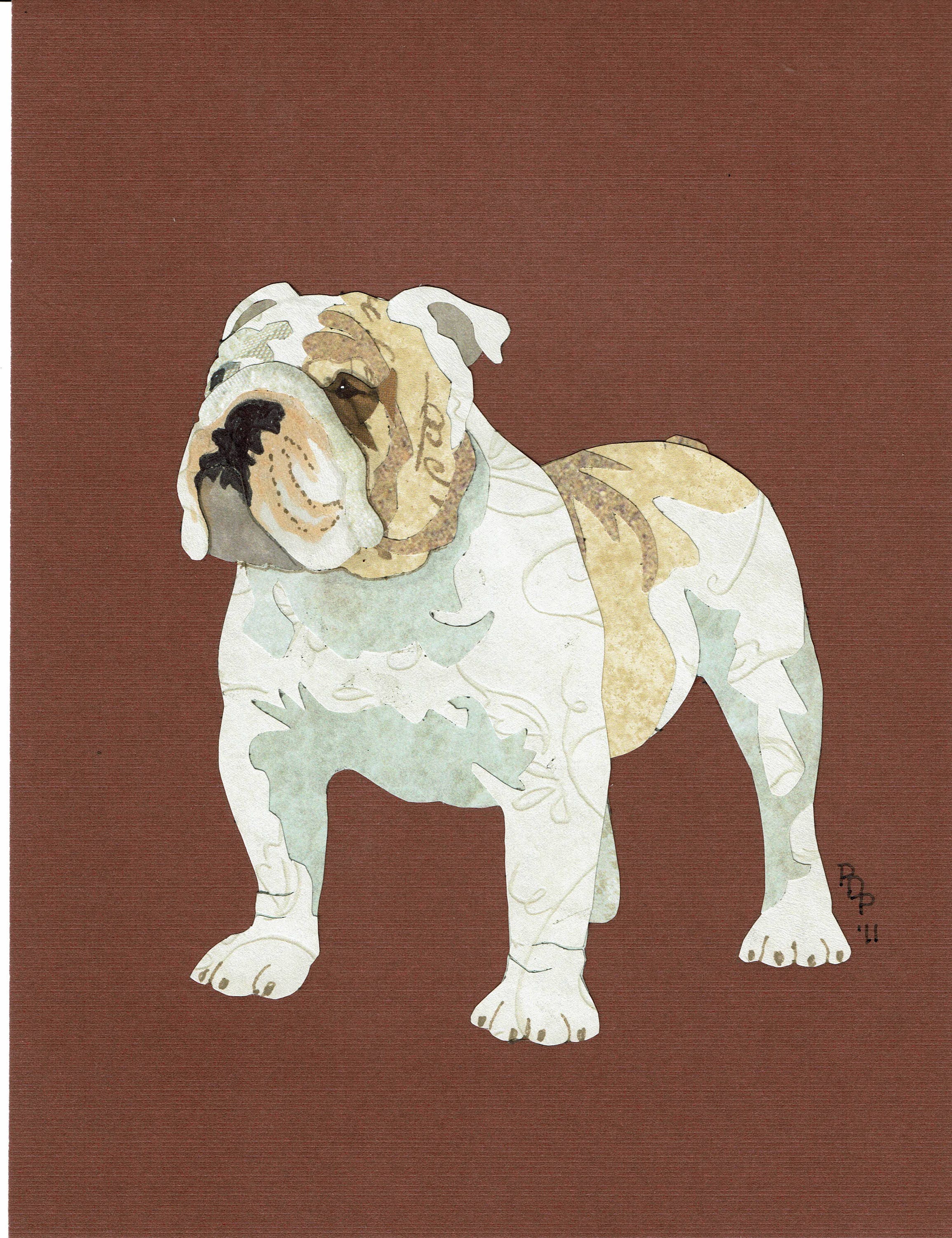 Bulldog handmade original cut paper collage dog art all colors | Etsy