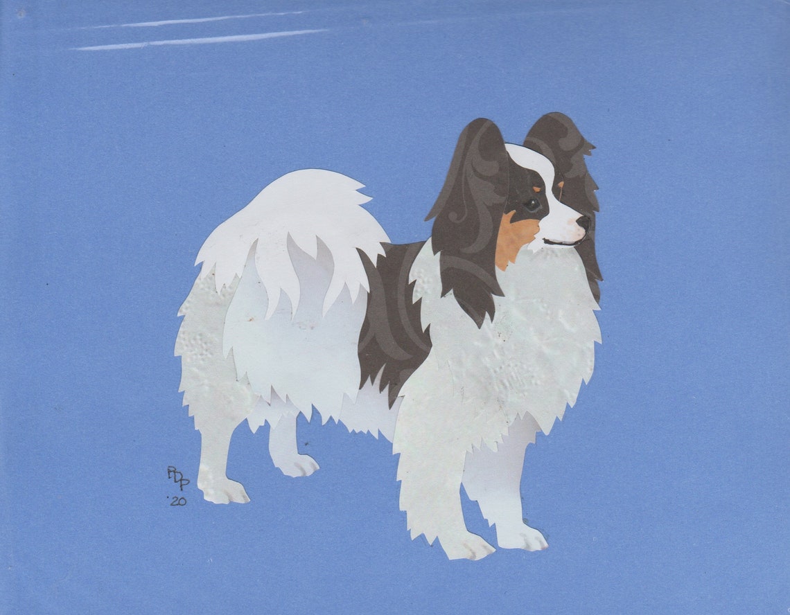 Papillon Handmade Original Cut Paper Collage Dog Art Phalene & - Etsy