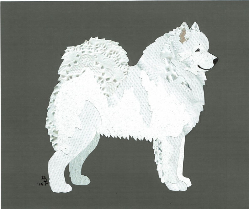 Samoyed handmade original cut paper collage dog art | Etsy