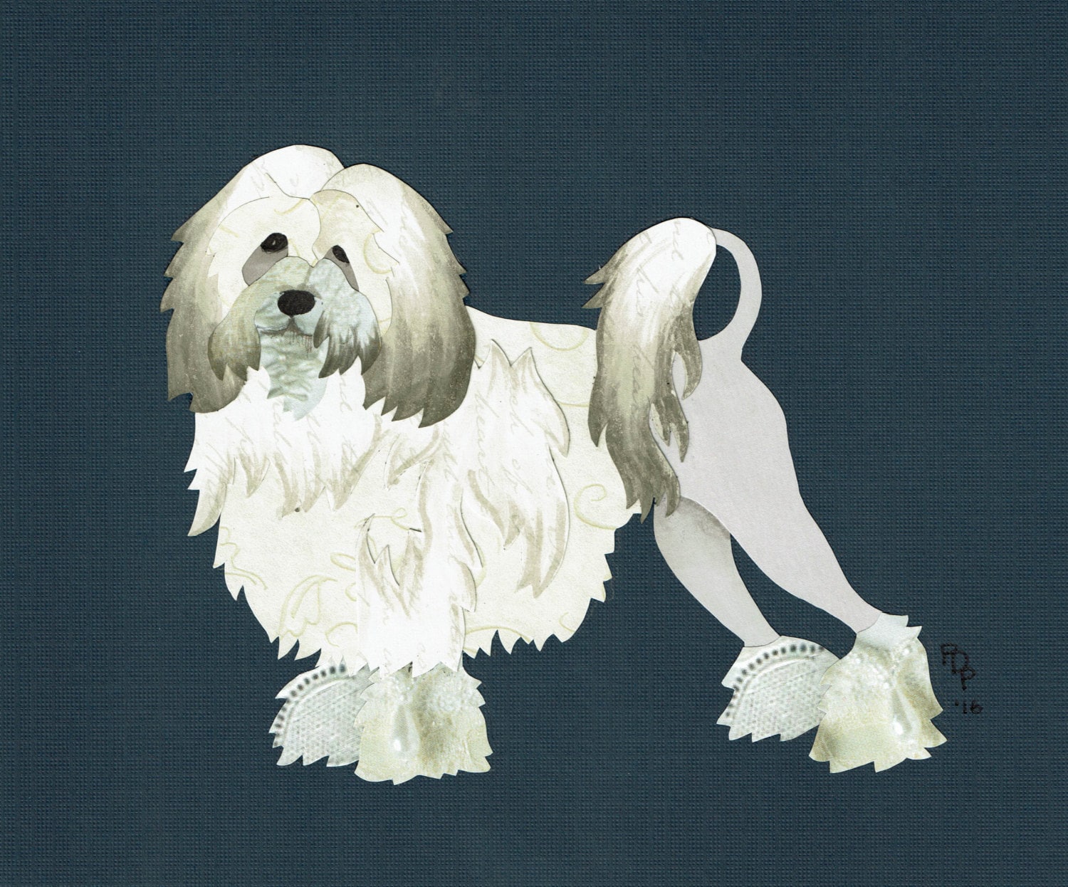 Lowchen Handmade Original Cut Paper Collage Dog Art All Colors ...