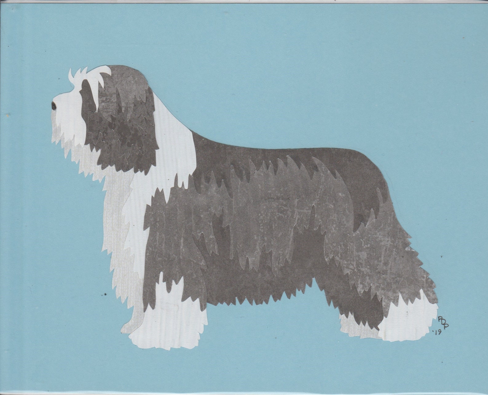 Bearded Collie Handmade Original Cut Paper Collage Dog Art All Colors ...