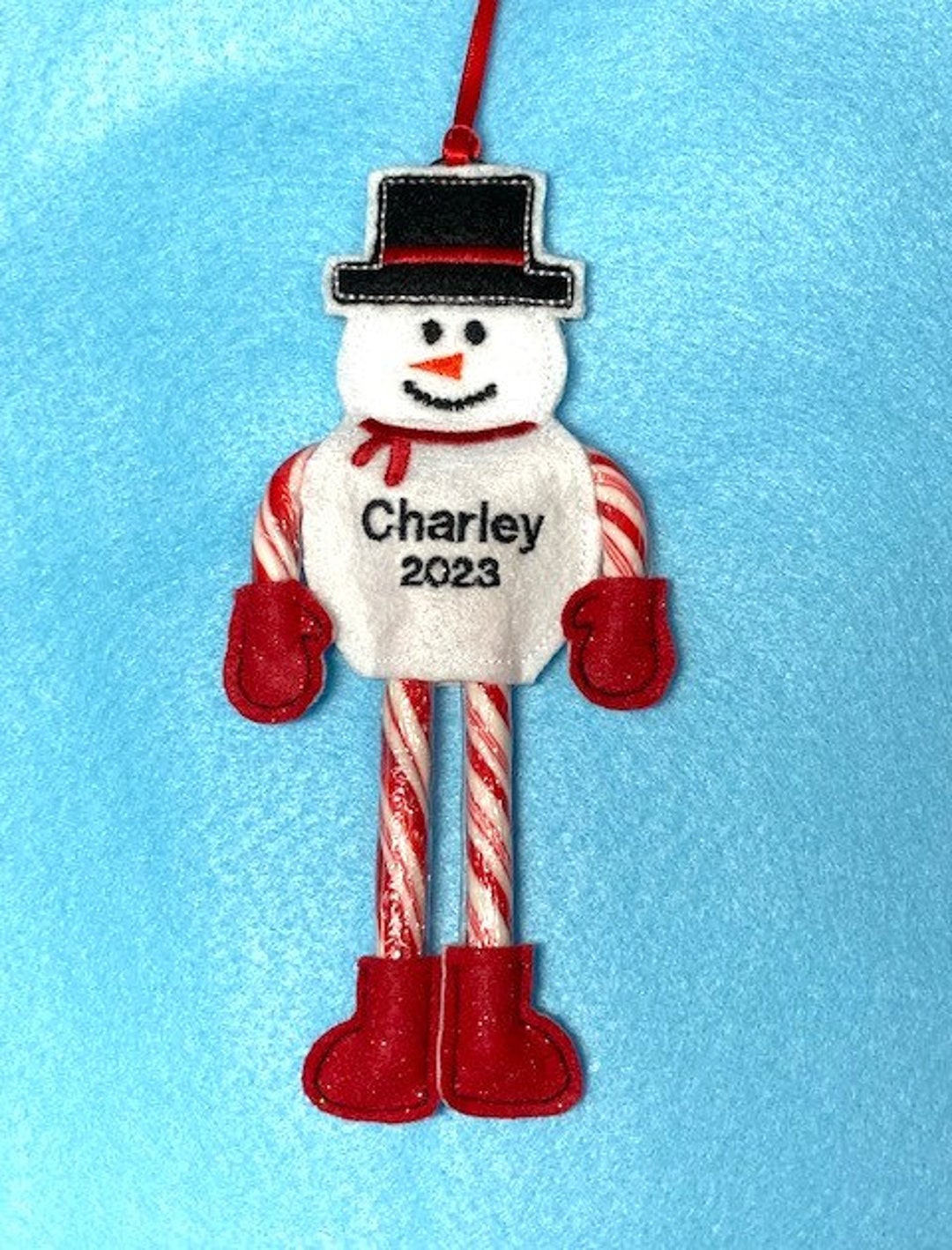 Personalized Snowman Candy Cane Holder Ornament, Gift Tag - Etsy
