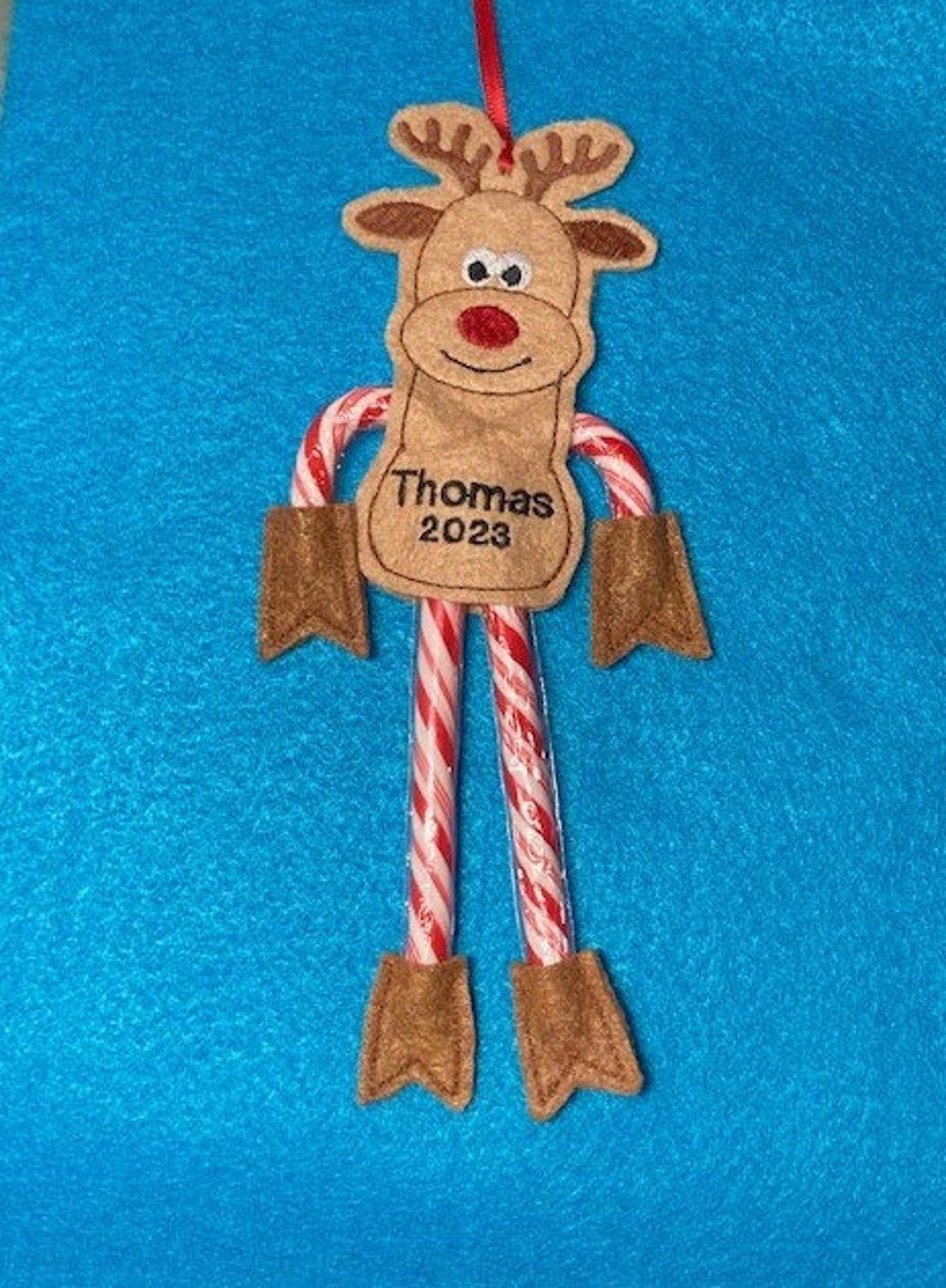 Personalized Reindeer (rudolph) Candy Cane Holder, Gift Tag, Wreath ...