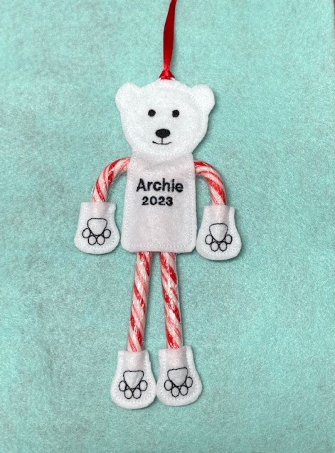 Personalized Polar Bear Candy Cane Holder, Ornament, Gift Tag, Wreath ...