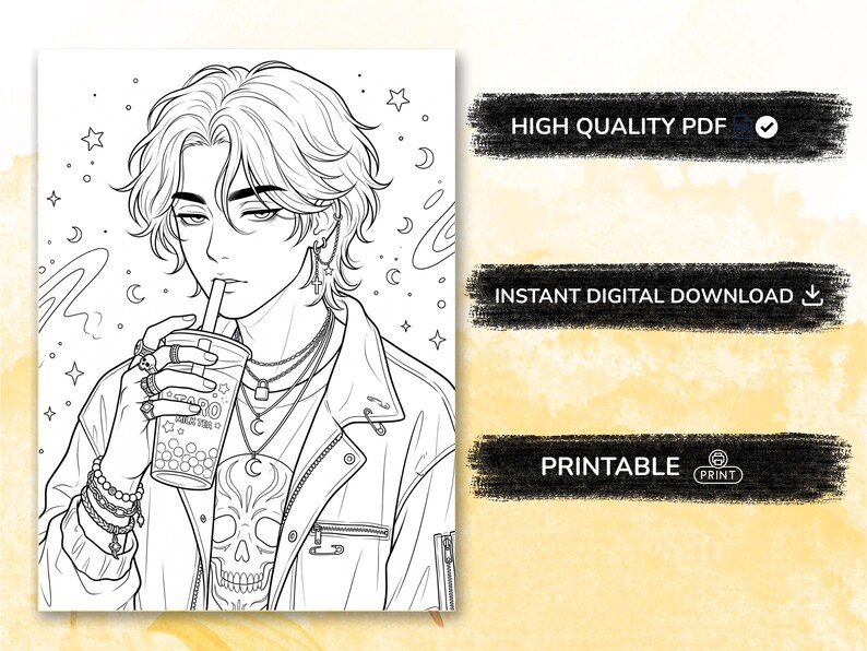 Anime Bling Boys Coloring Pages for Kids Teens Adults, Printable Manga ...