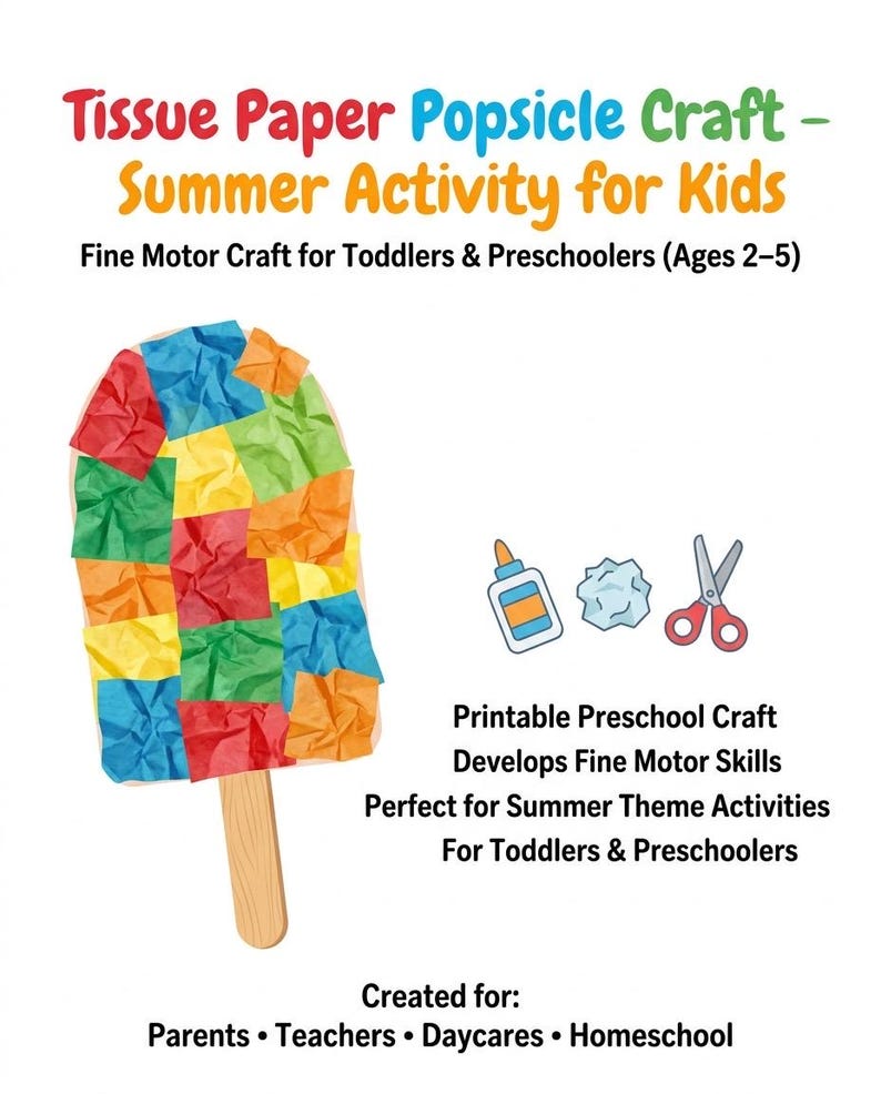 Tissue Paper Popsicle Craft | Summer Fine Motor Activity (ages 2-5) - Etsy