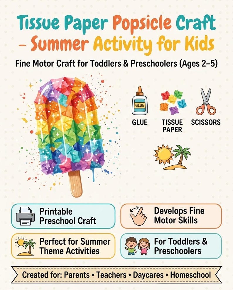 Tissue Paper Popsicle Craft | Summer Fine Motor Activity (ages 2-5) - Etsy
