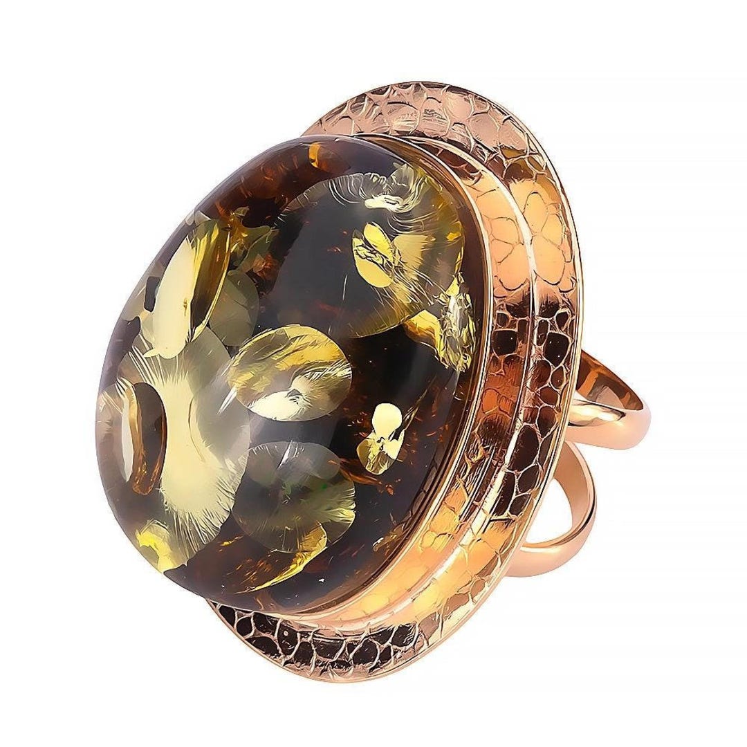 Silver Green Amber Statement Ring – Bold Natural Amber Jewelry for ...