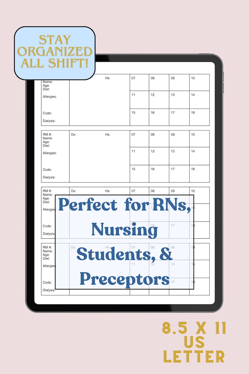 Nurse Brain Sheet Printable PDF | Med Surg & Tele RN Report Sheet | Day ...