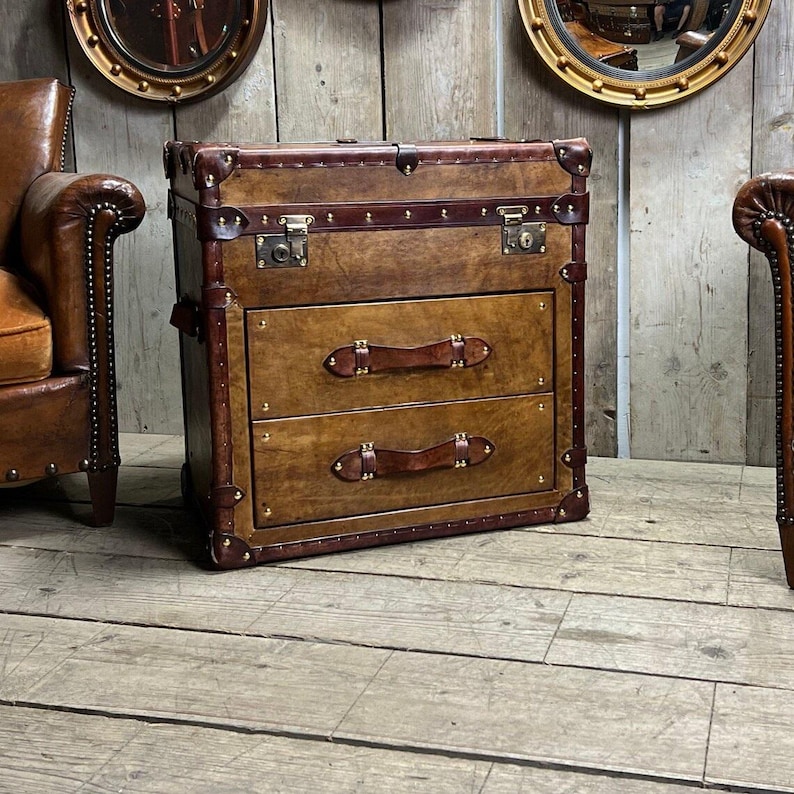 Bespoke English Leather Side Table Trunk With Drawers | Campaign ...