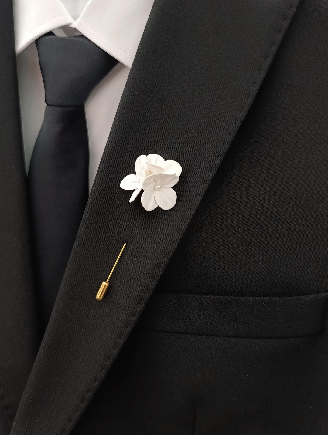 Pearl Flower Boutonniere, Groom Lapel Pin, Handmade Wedding Flower ...