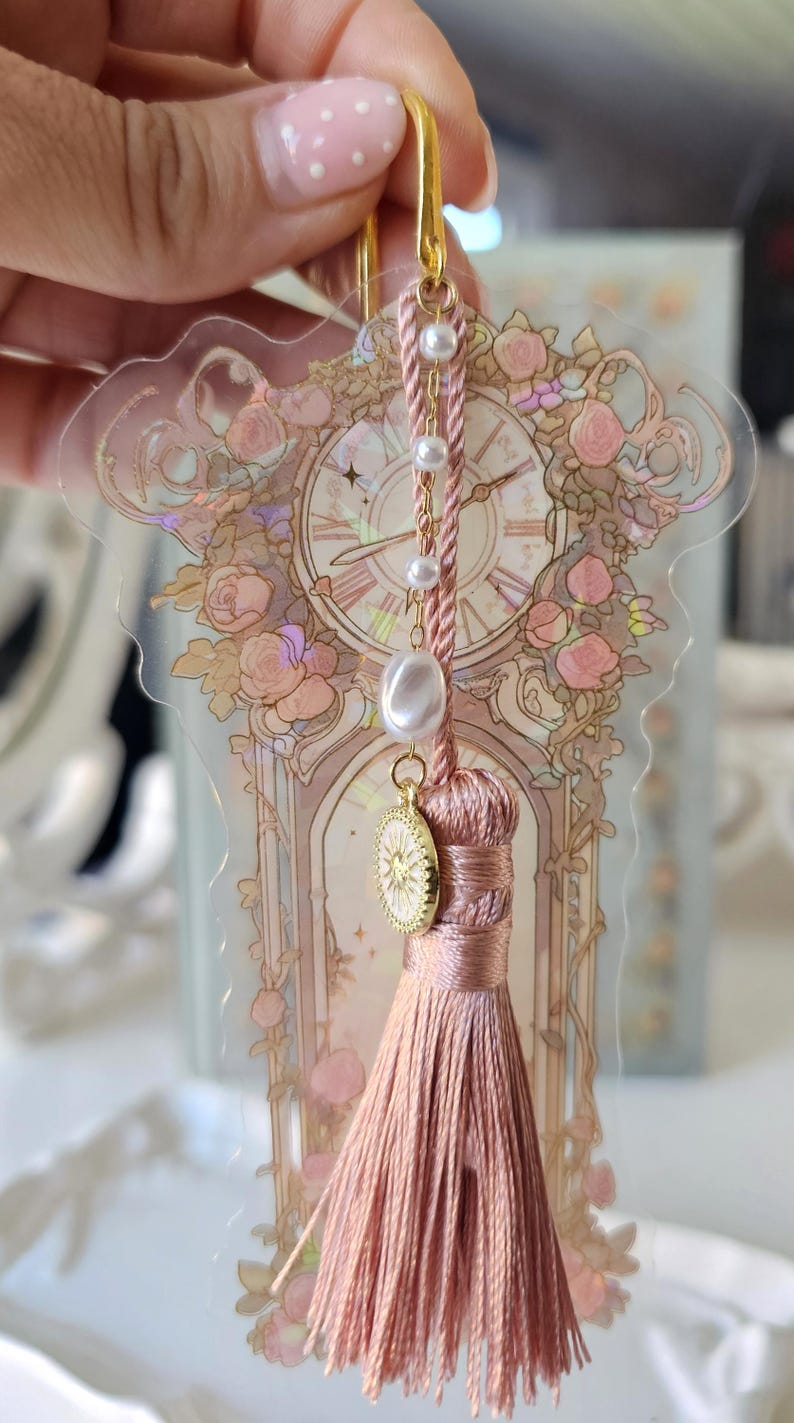 Pink Floral Bookmark With Tassel | Vintage Clock Design | Romantic ...