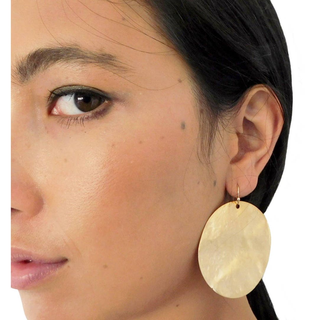 Large Gold Disc Earrings, Gold Hammered Disc Earrings, Gold Statement ...