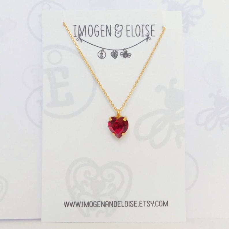 Personalized Ruby Heart Necklace: Valentine's Gift, Initial Charm ...