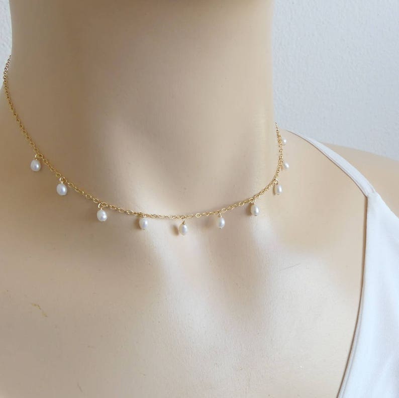 Freshwater Pearl Necklace Pearl Dangle Choker Dainty Pearl Etsy