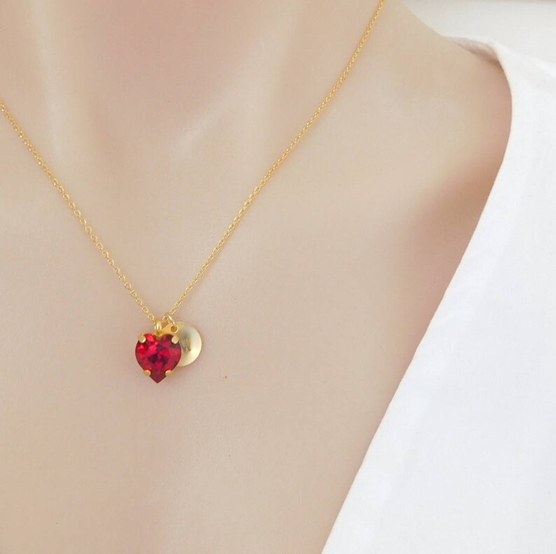 Personalized Ruby Heart Necklace: Valentine's Gift, Initial Charm ...